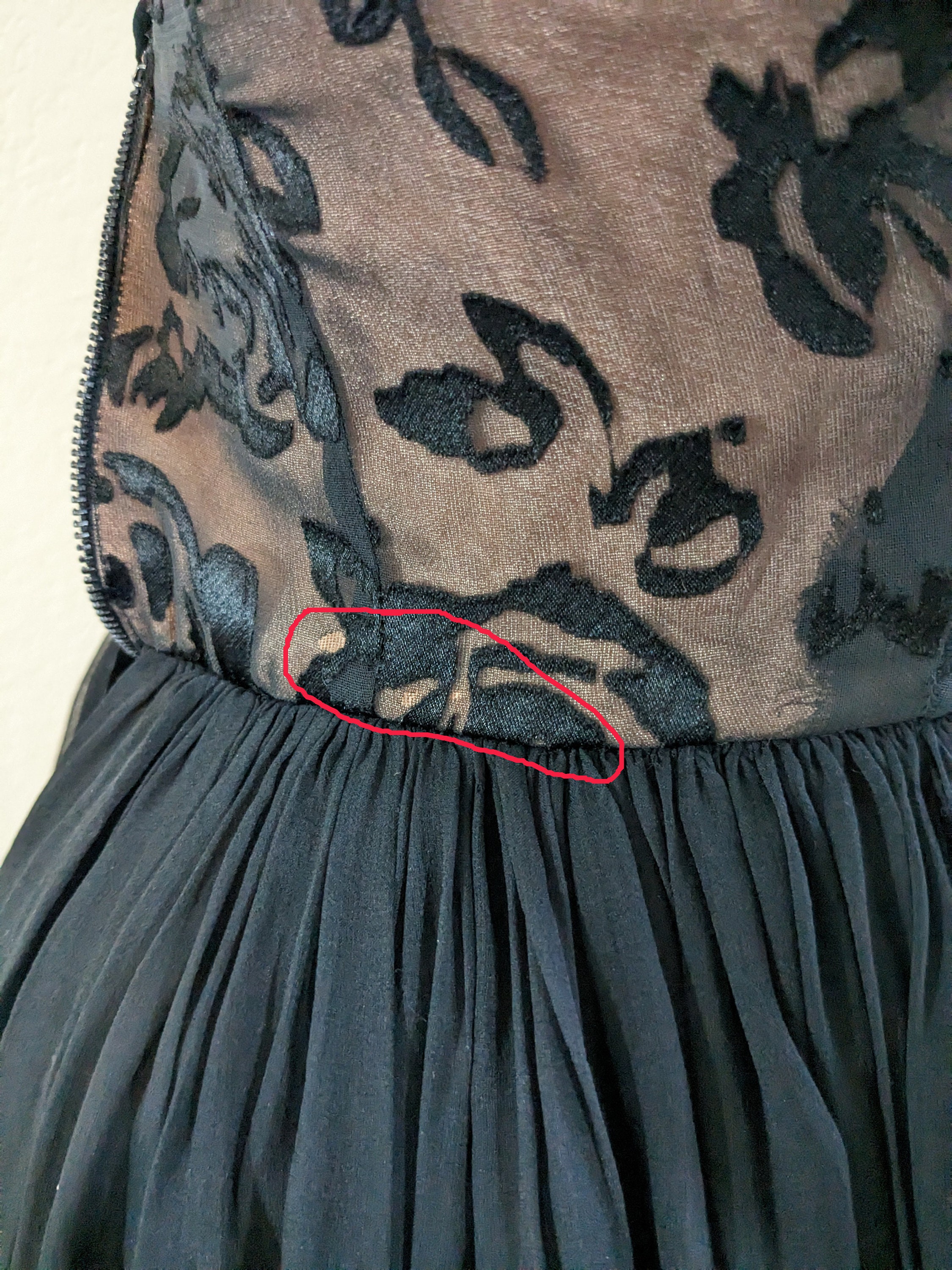 1950s Sandra Sage Black Pink Devore Velvet Silk Chiffon Party Dress ...