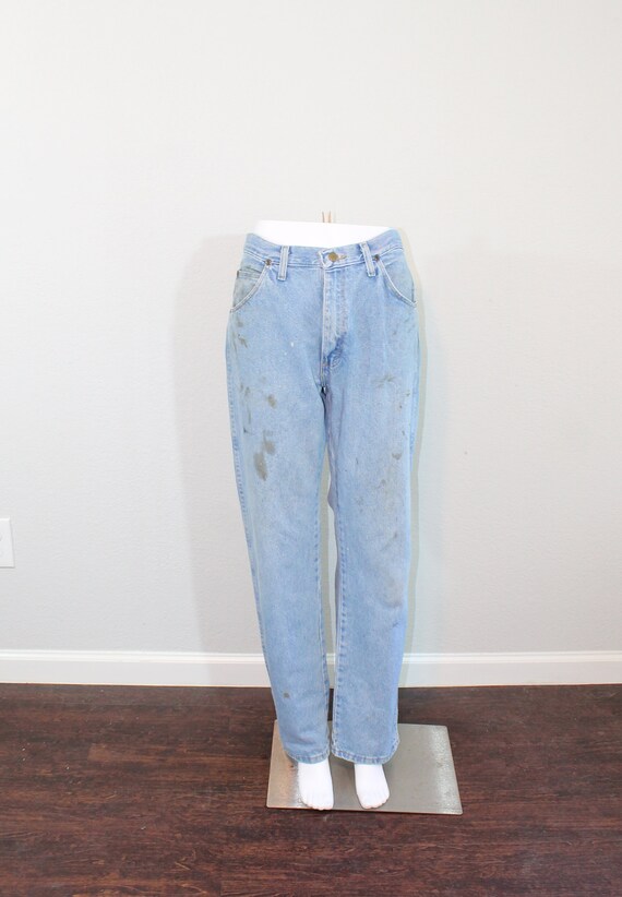 1990s Distressed Wrangler Light Wash Straight Leg Hig… - Gem