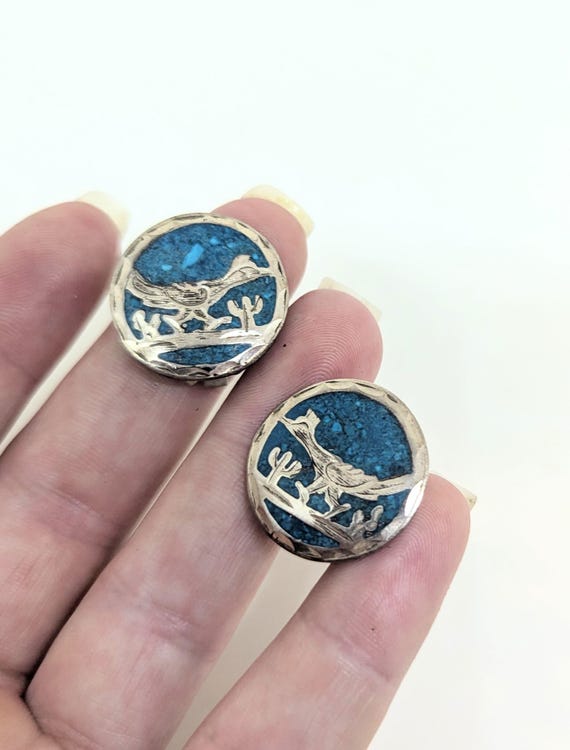 1950s Sterling Silver Road Runner + Cacti + Turquoise… - Gem