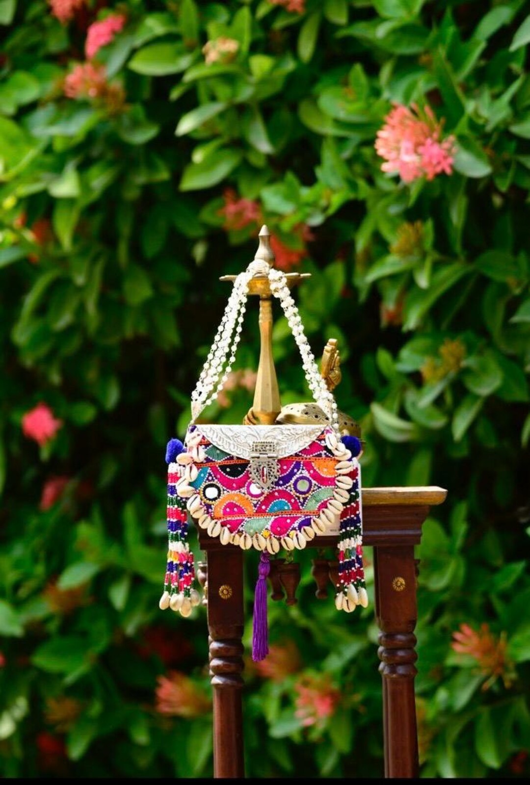 Embroidered Cowrie Shell Clutch: Mirror Work Boho Bag With Tassels - Etsy