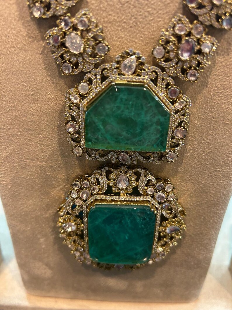 Kundan Polki Bridal Necklace Set: Green Stone Indian Wedding Jewelry - Etsy