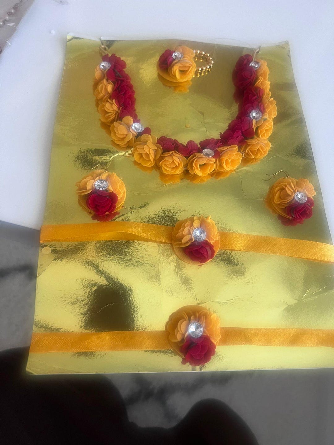 Haldi Jewelry Set: Yellow & Red Floral Indian Wedding Accessories - Etsy