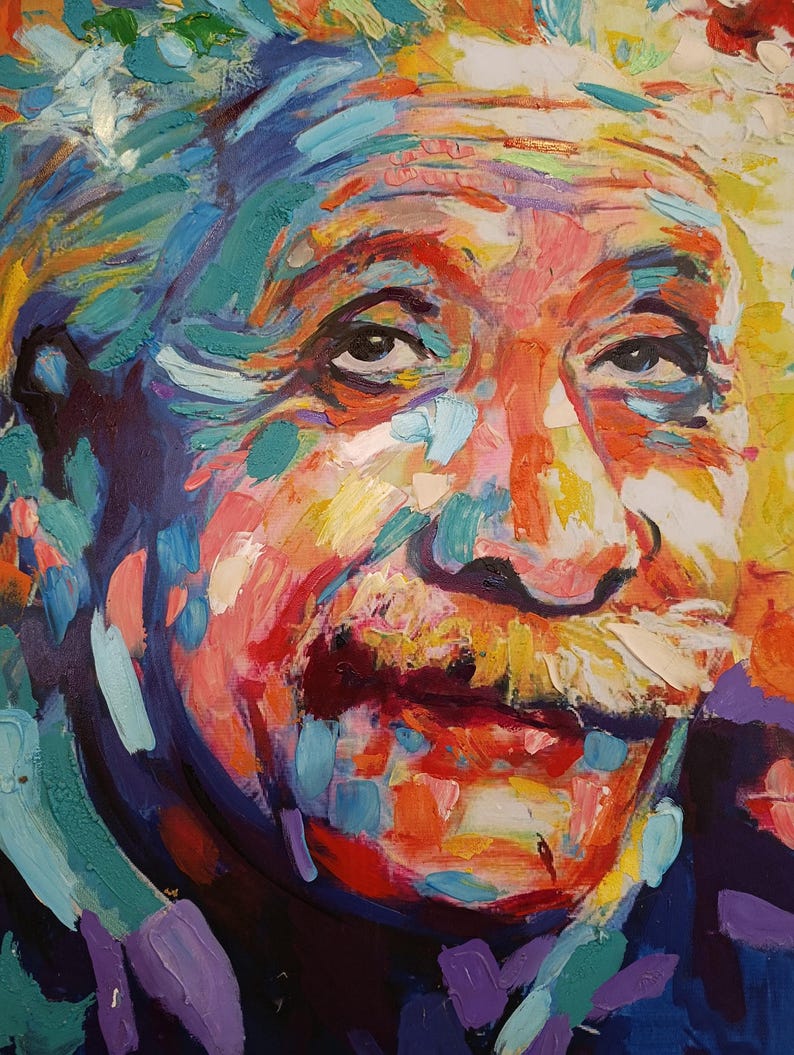 Handmade Albert Einstein Portrait – Abstract Expressionist Oil Painting ...
