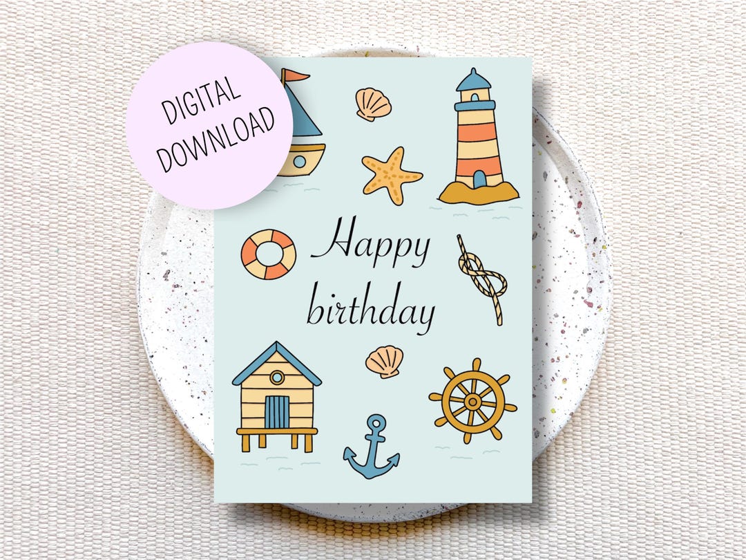 Printable Nautical Birthday Card, Birthday Card Sailor, Cute 30th ...