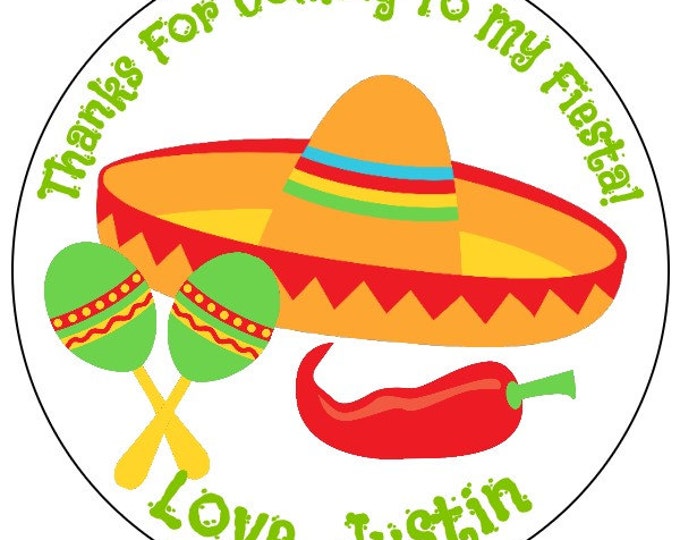 Fiesta party stickers custom fiesta birthday stickers | Etsy