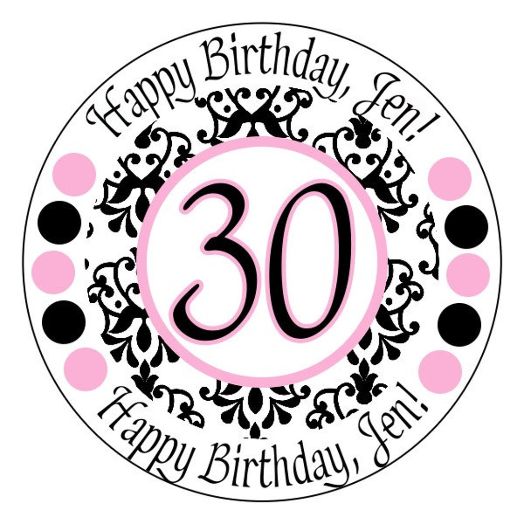 30th Birthday Stickers - Pink Damask Birthday Stickers - Custom Pink ...