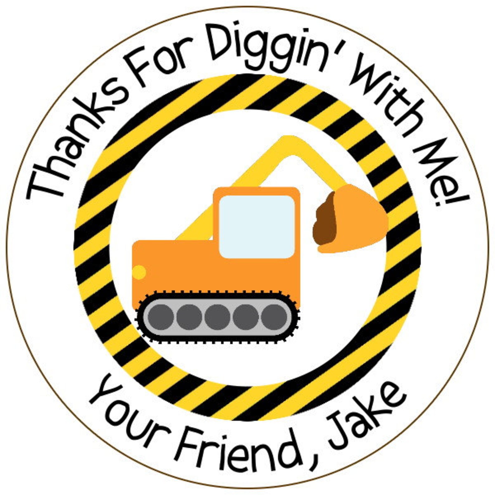 Construction Digger Birthday Stickers - Thanks for Diggin With Me ...