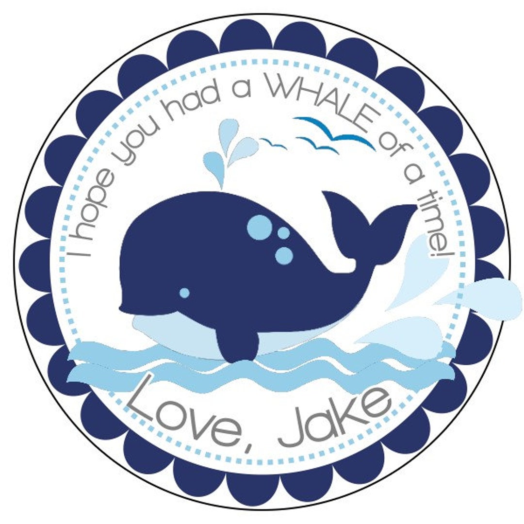 Whale Birthday Labels, Custom Birthday Boy Stickers, Blue Birthday ...
