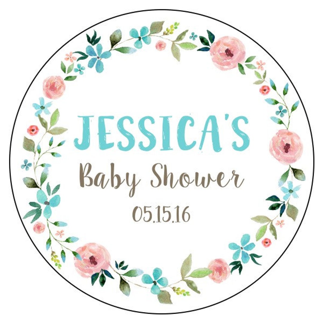 Baby Shower Stickers - Watercolor Floral Wreath Baby Shower Stickers ...