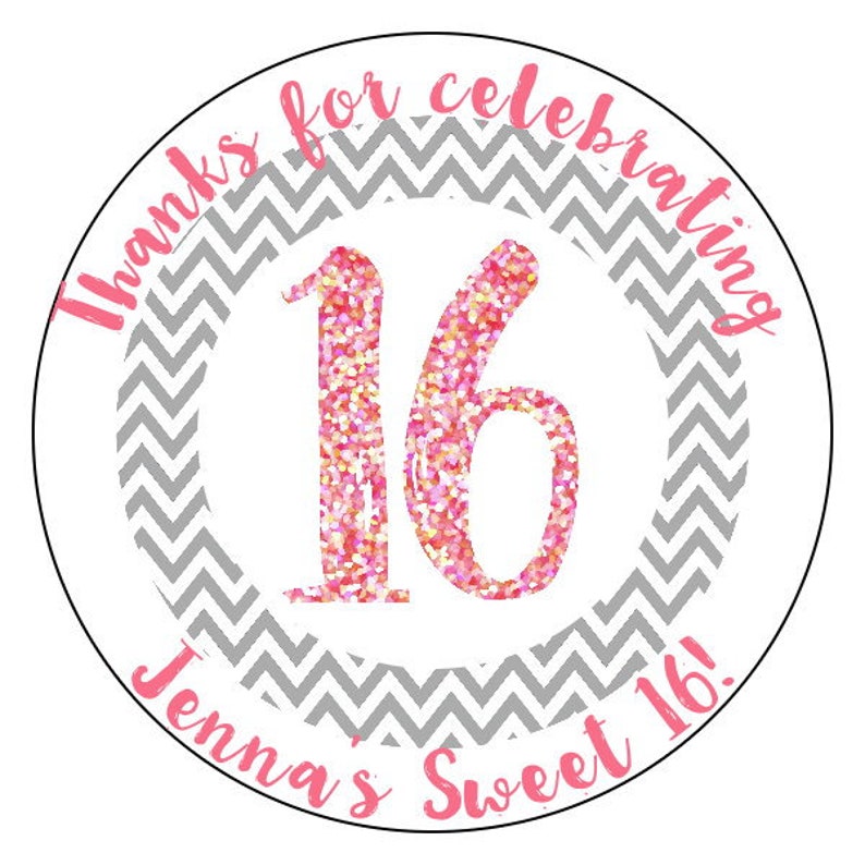 Sweet 16 Stickers Pink Sweet 16 Party Labels Gray 16th - Etsy