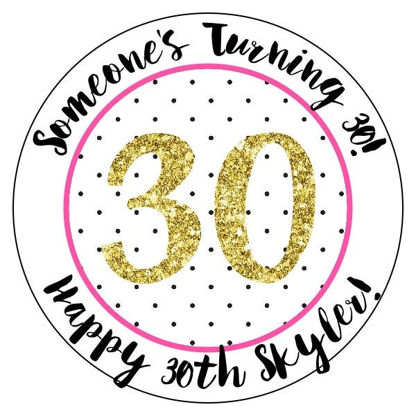 30th Birthday Stickers Pink and Black 30th Party Stickers Thirtieth ...