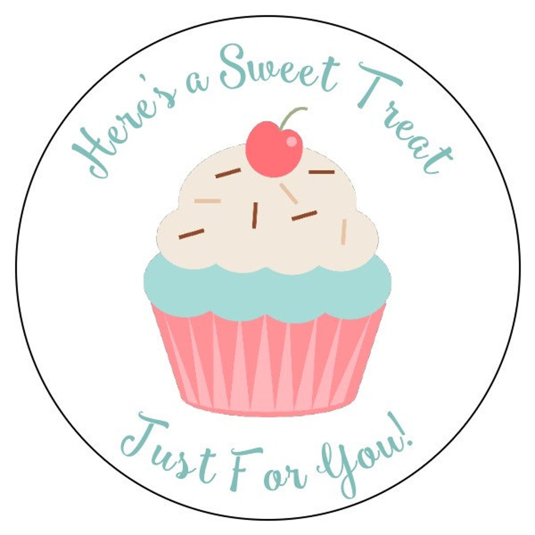 Cupcake Treat Stickers - Sweet Treat Party Favor Sticker - Pink Cupcake ...