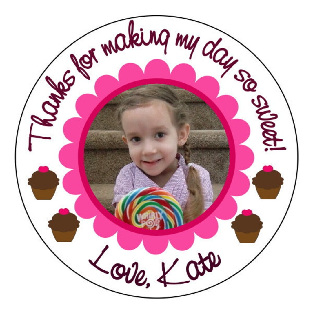 Photo Birthday Stickers - Custom Birthday Labels - Cupcake Birthday ...