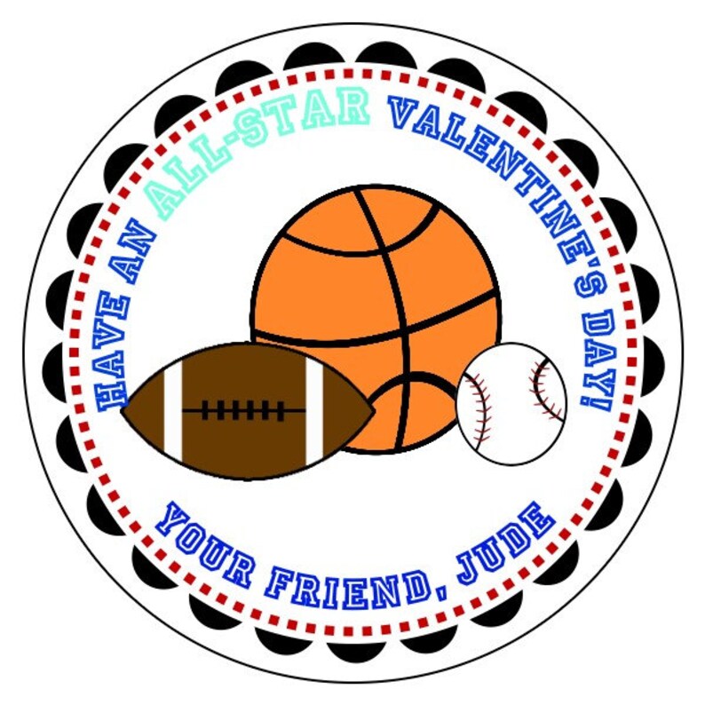 Sports valentine's stickers all-star valentine stickers | Etsy