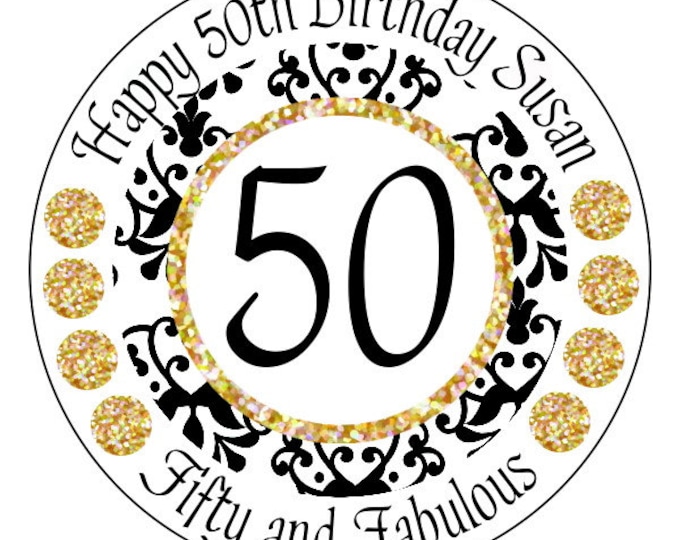 Gold 50th Birthday Stickers Gold and Black 50 and Fabulous - Etsy