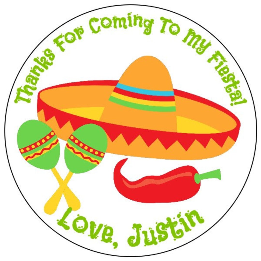 Fiesta Party Stickers - Custom Fiesta Birthday Stickers - Mariachi ...