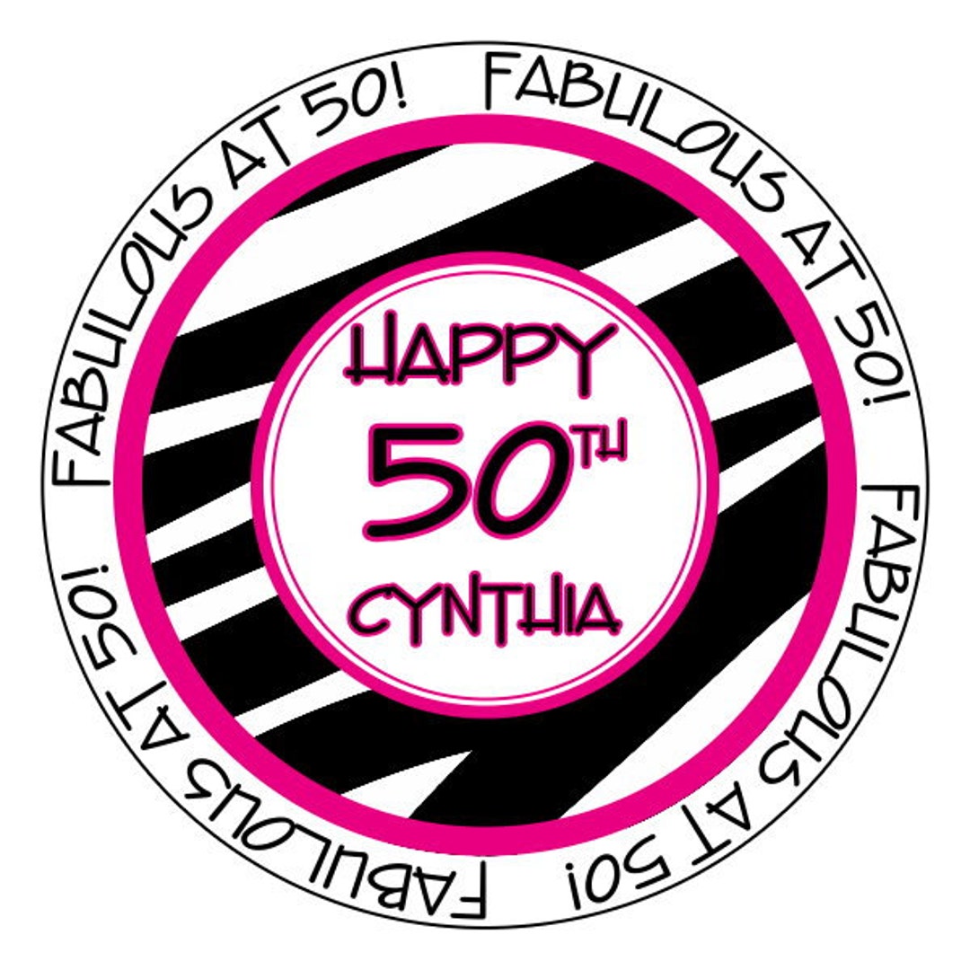 50th Birthday Stickers - Fabulous at 50 Stickers - Pink and Black ...