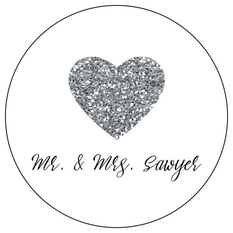 Silver Wedding Stickers Custom Silver Heart Wedding Stickers - Etsy