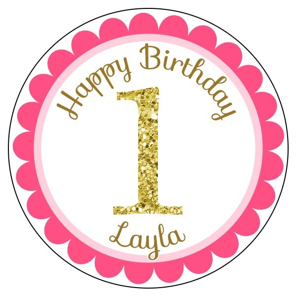 Pink first birthday stickers gold first birthday stickers | Etsy