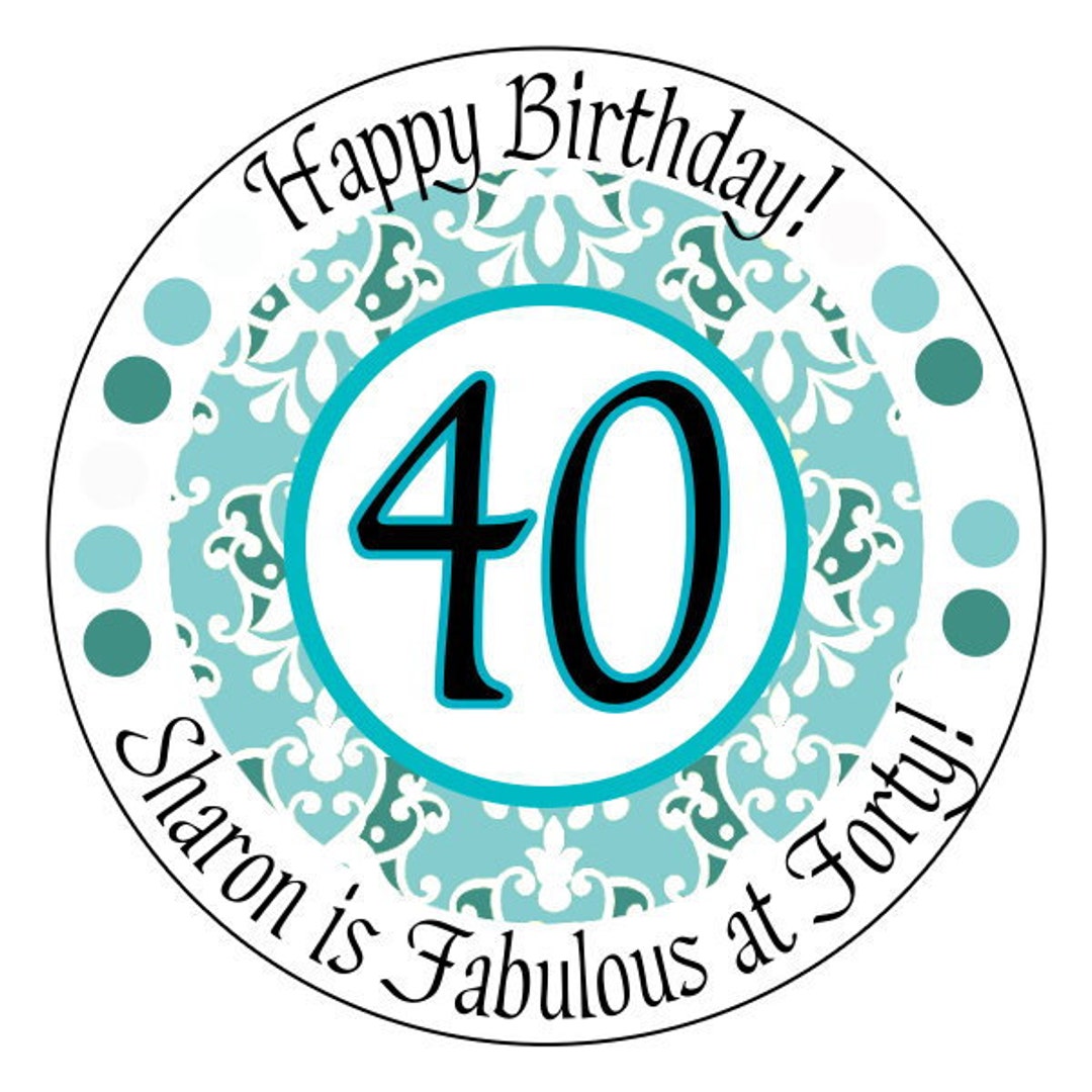 40th Birthday Stickers - Fabulous at 40 Stickers - Damask Birthday ...