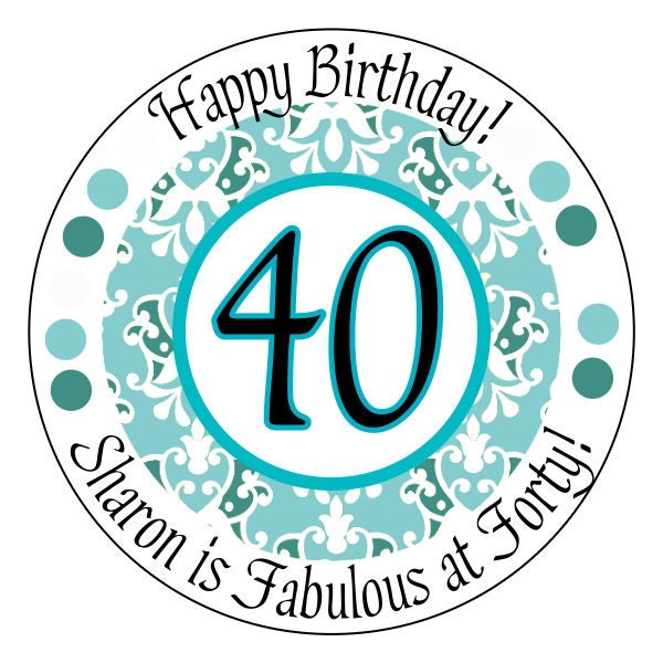 40th Birthday Stickers Fabulous at 40 Stickers Damask Birthday Stickers ...