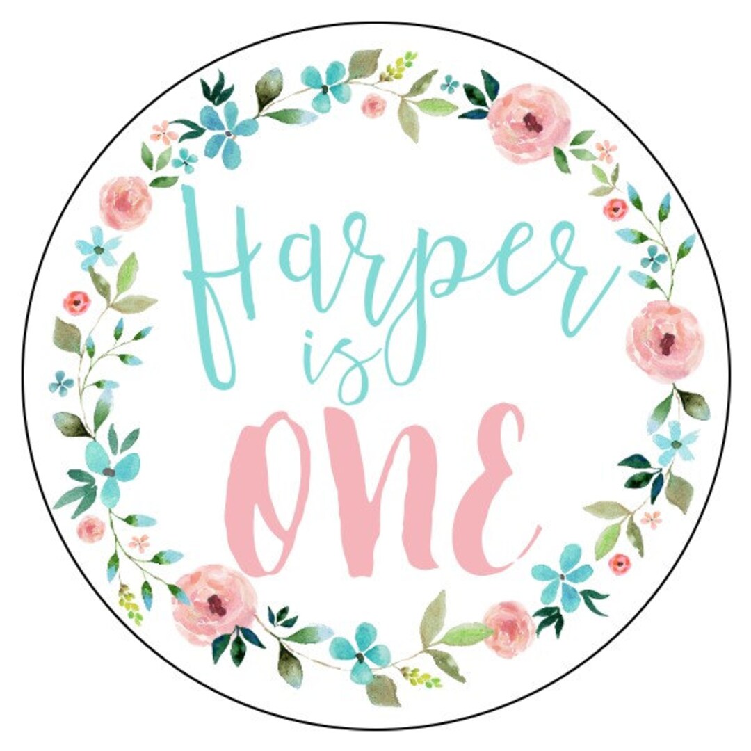 Floral First Birthday Stickers - Custom Floral Wreath Labels - Pink and ...