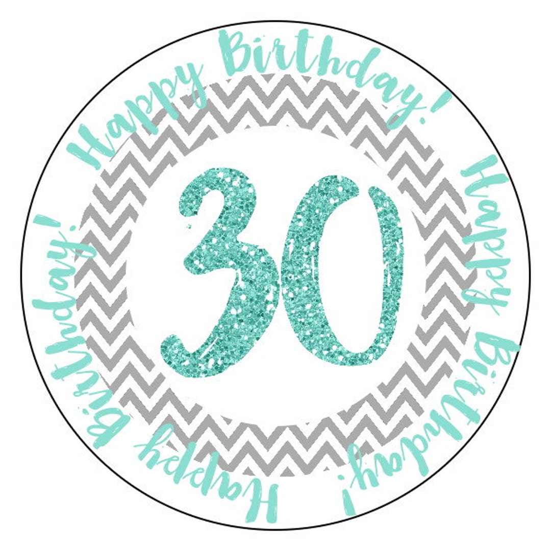 30th Birthday Stickers - Chevron 30th Party Stickers - Gray Teal ...