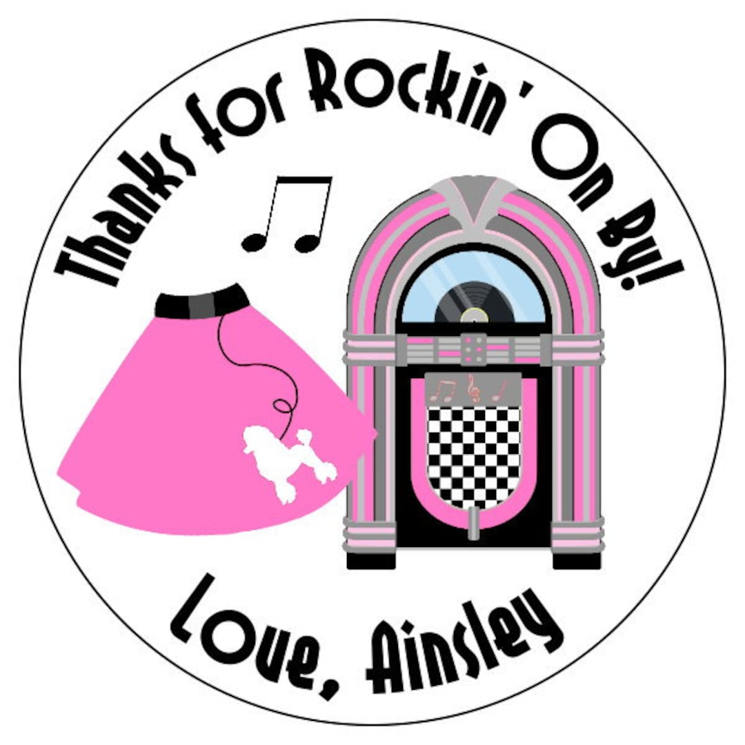 50s Party Stickers - Custom Poodle Skirt Labels - Retro Birthday Party ...