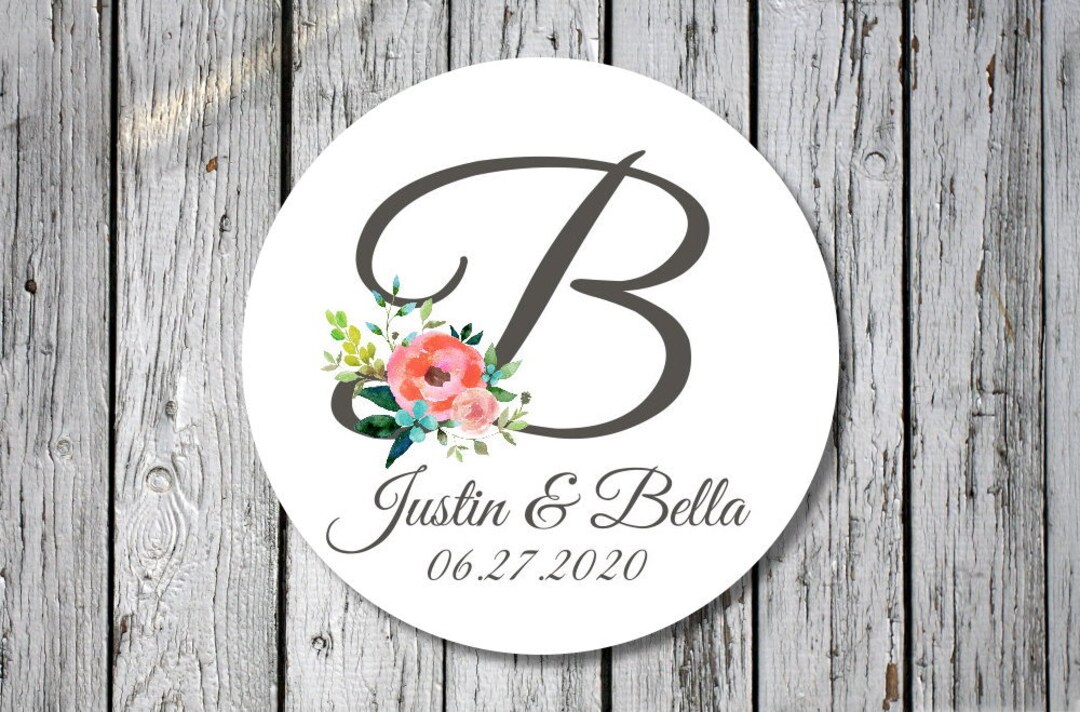 Wedding Monogram Stickers - Custom Watercolor Flower Monogram Wedding ...