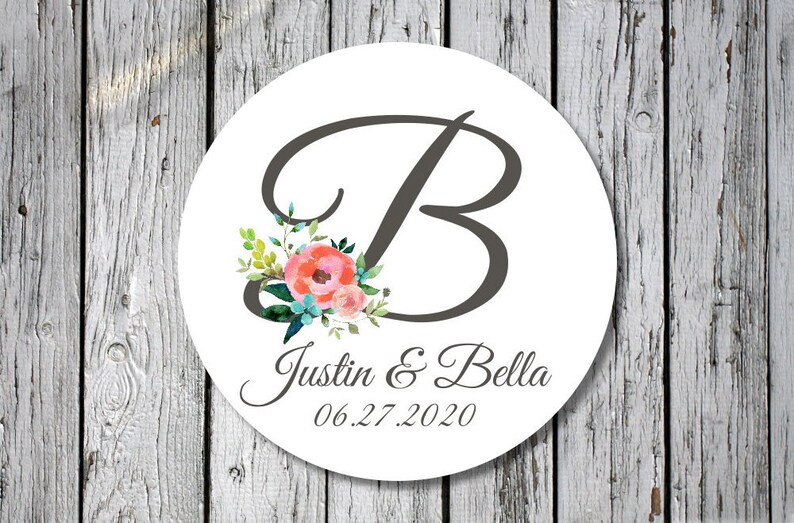 Wedding Monogram Stickers Custom Watercolor Flower Monogram - Etsy