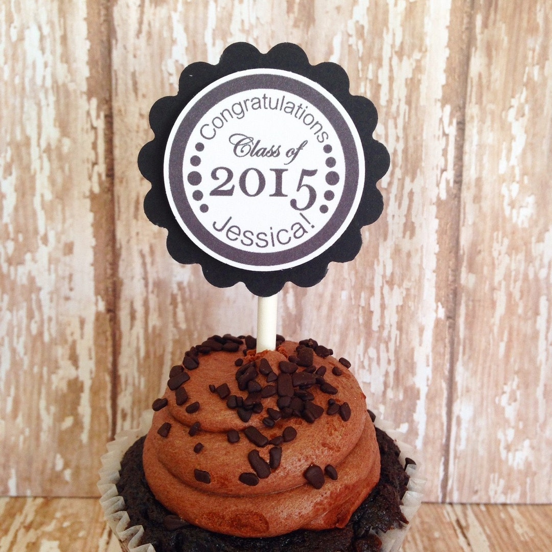 24 Graduation Cupcake Toppers, College or High School Graduation ...