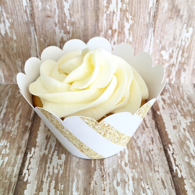 Gold Stripe Cupcake Wrappers Gold and White Striped Cupcake | Etsy