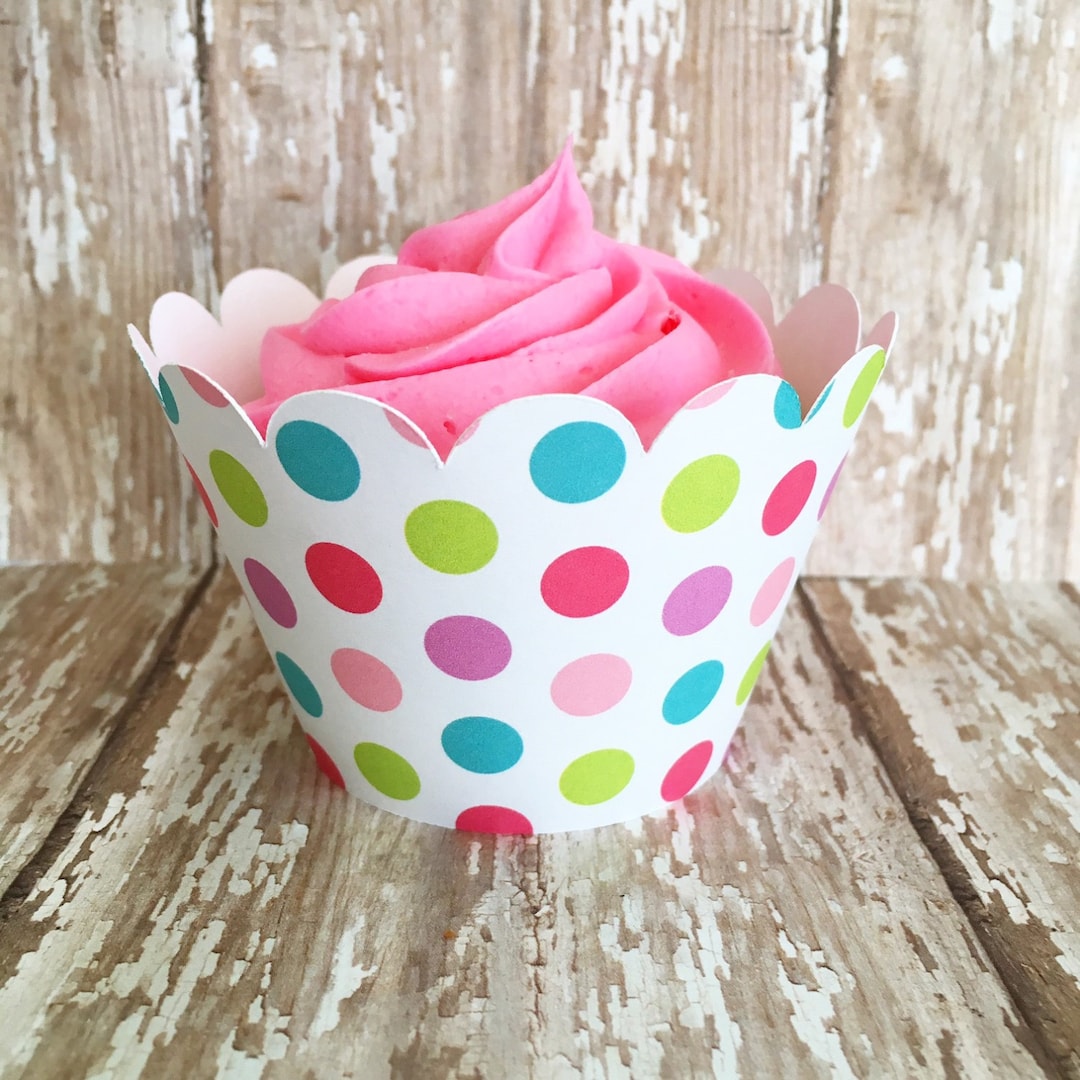 24 Rainbow Polka Dot Cupcake Wrappers - Rainbow Wrappers - Pink Blue ...