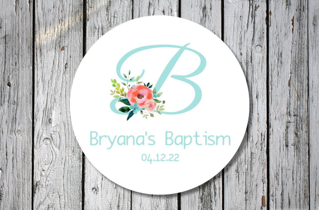 Baptism Stickers - Custom Floral Baptism Stickers - Blue Baby Girl ...
