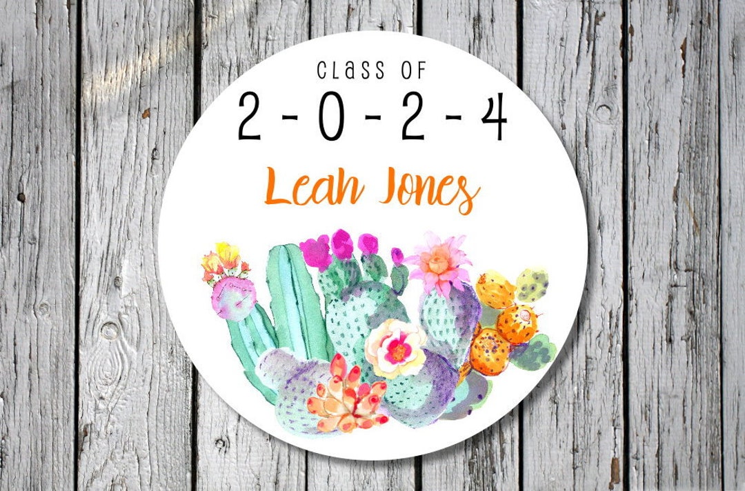 Custom Graduation Stickers - Cactus Flower Graduation Labels ...