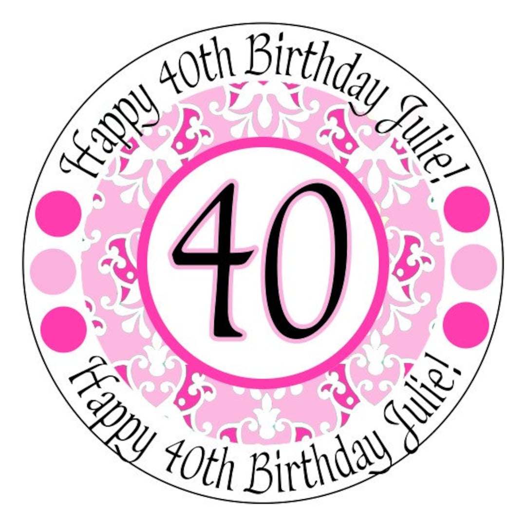 40th Birthday Stickers - Pink Damask Stickers - Pink 40th Birthday ...