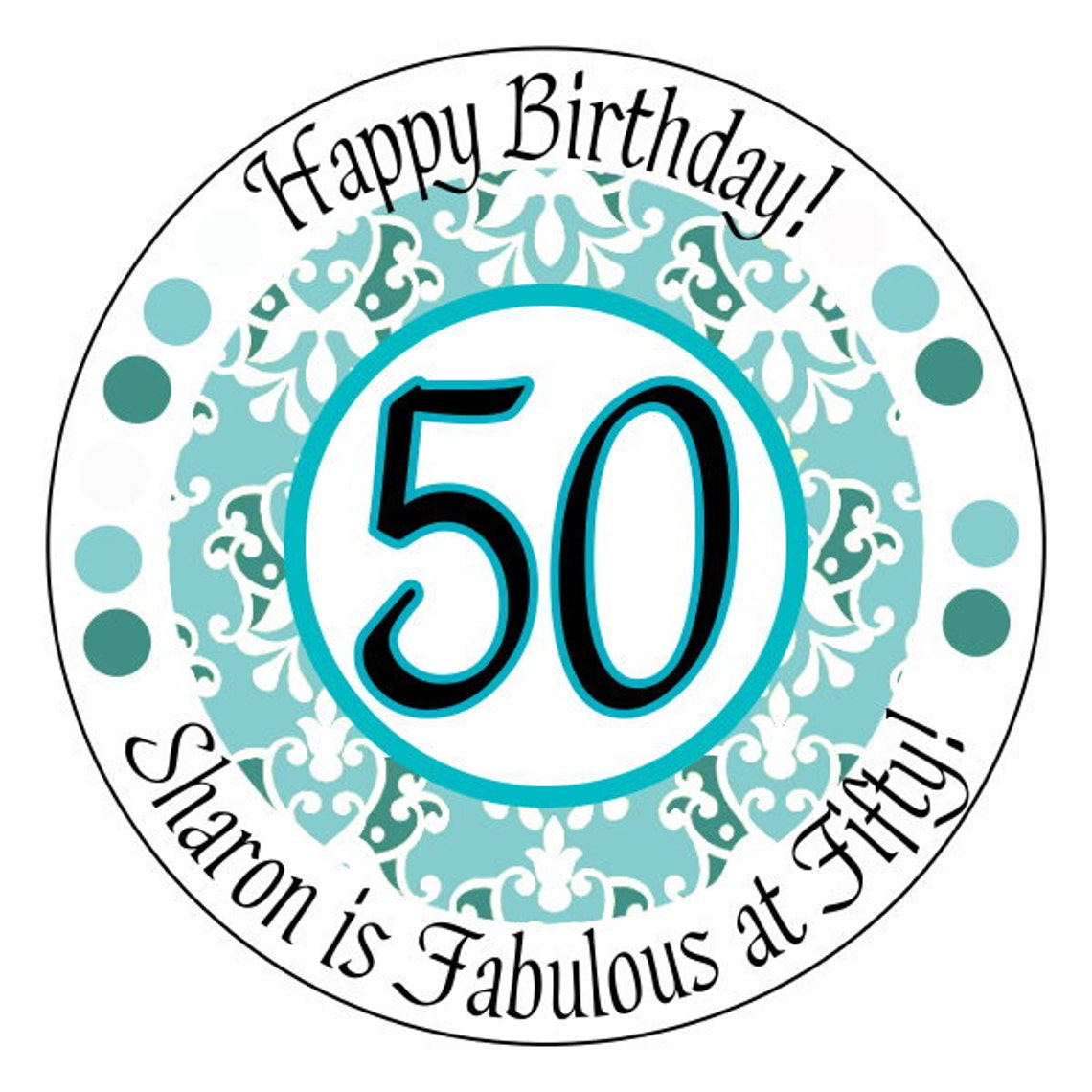 Fabulous at 50 Stickers 50th Birthday Stickers Blue Damask | Etsy