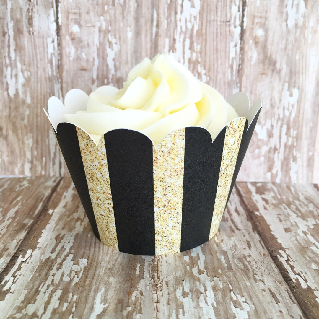 Gold and Black Stripe Cupcake Wrappers, Gold Striped Cupcake Wrappers ...