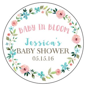 Baby in Bloom Stickers - Watercolor Floral Wreath Baby Shower Sticker ...