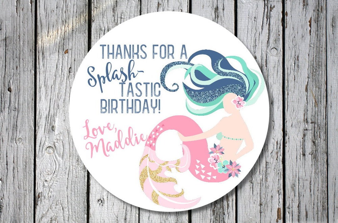 Mermaid Party Stickers - Personalized Mermaid Party Labels - Pink Blue ...