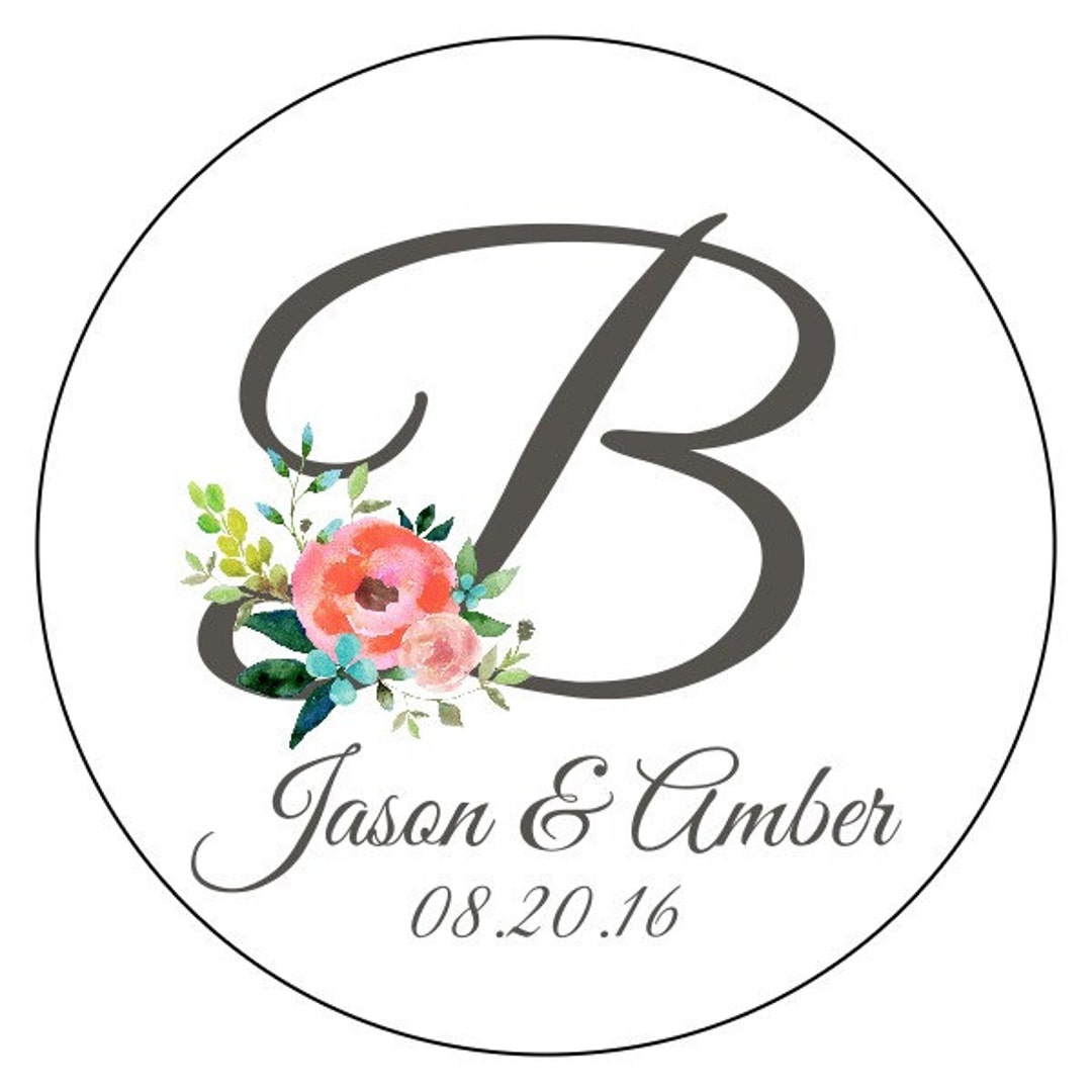 Wedding Monogram Stickers Custom Watercolor Flower Monogram - Etsy