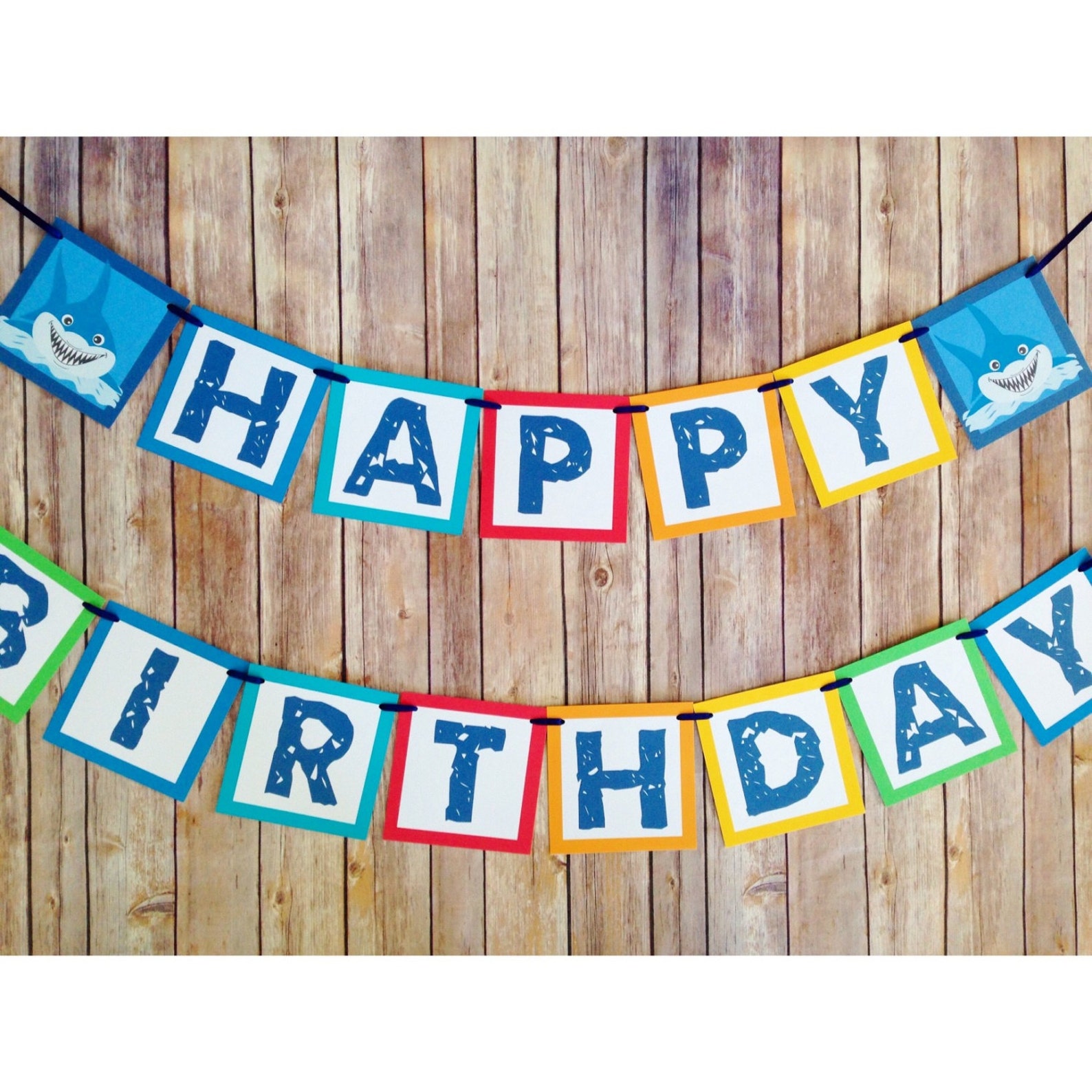 Shark Party Banner Shark Birthday Banner Primary Color | Etsy