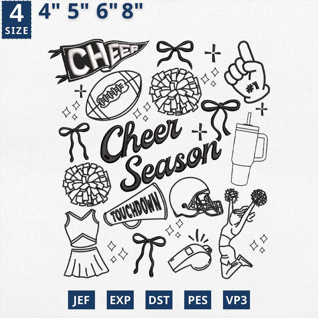 Cheer Season Embroidery Design, Sport Cheerleading Embroidery Pattern ...