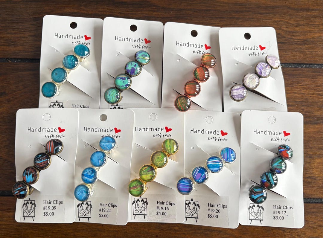 Hair Clips (spring) Painted With Acrylic Fluid Art - Etsy