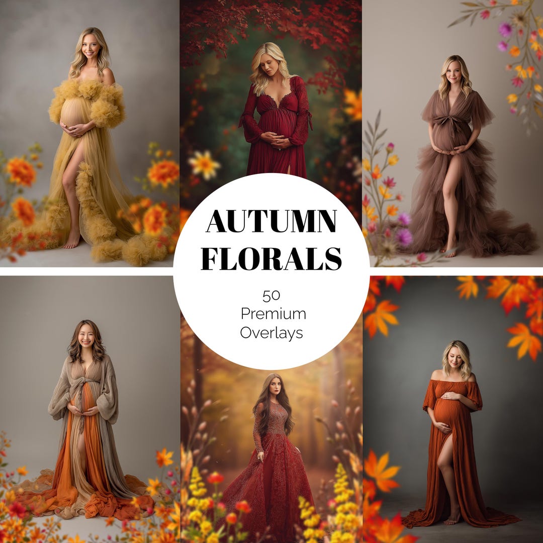 50 AUTUMN FLORALS Overlays for Photoshop Floral Branch Backdrop Falling ...