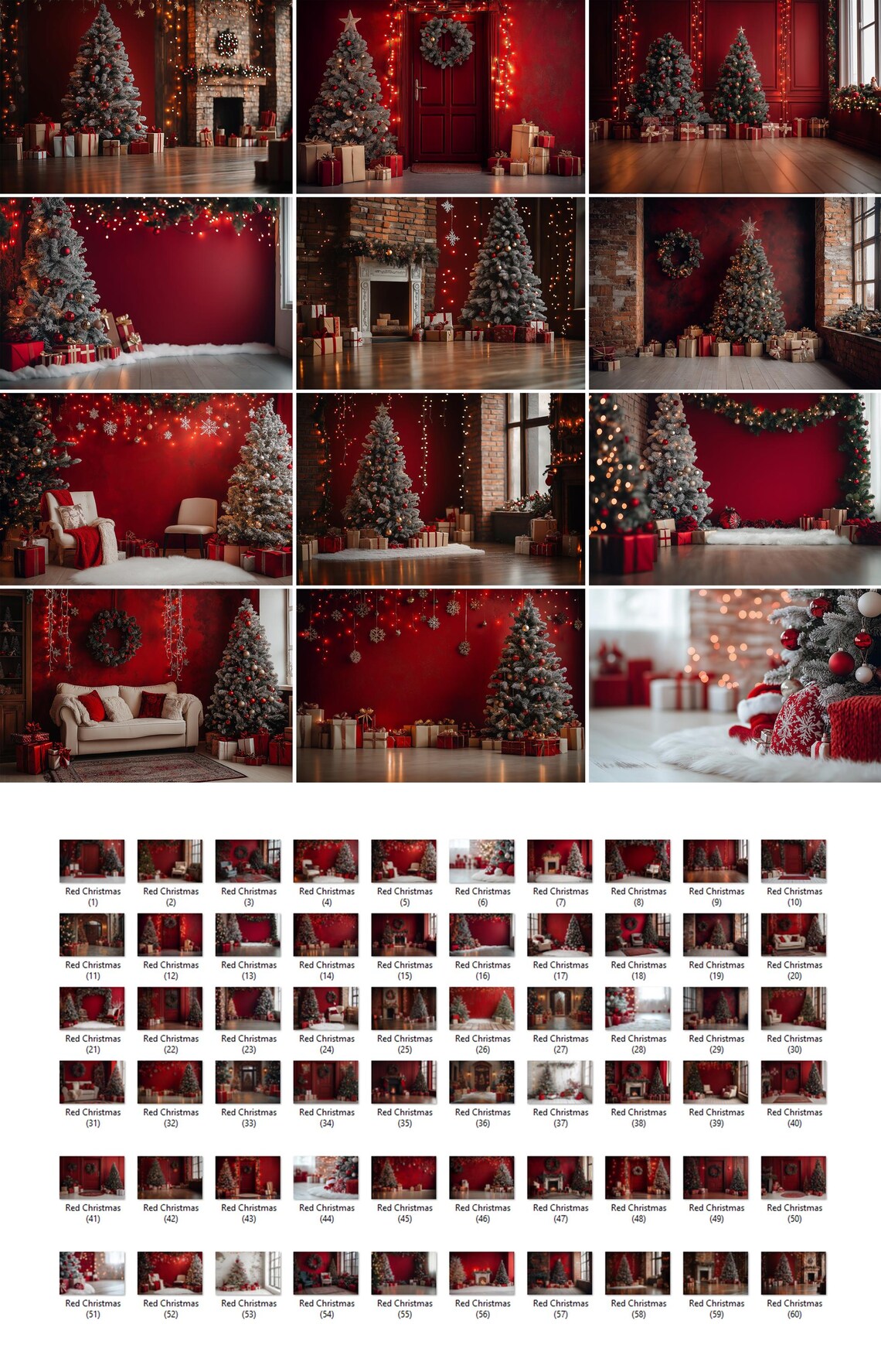 60 Red Christmas Digital Backdrops Holiday Christmas Background ...
