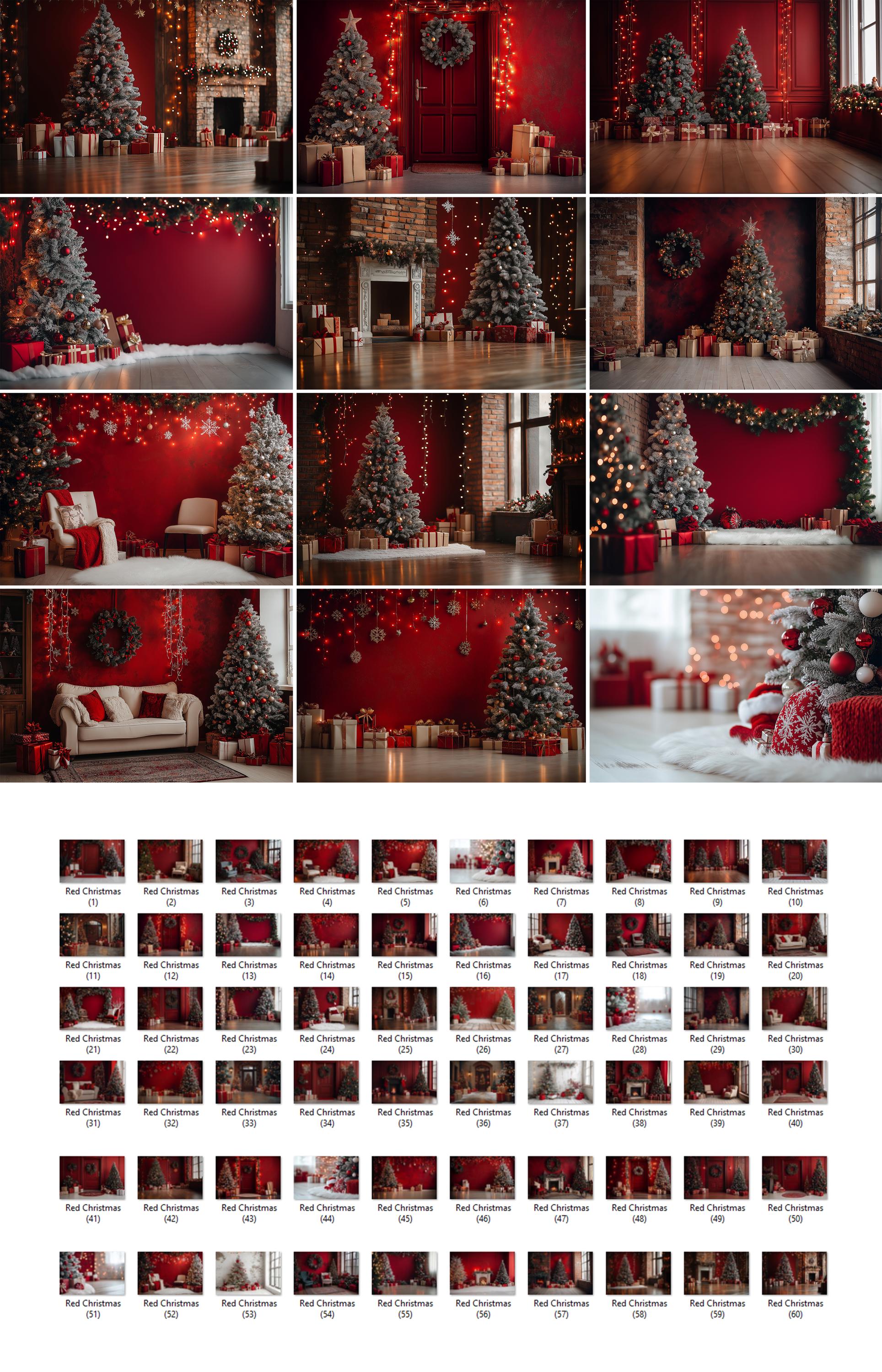 60 Red Christmas Digital Backdrops Holiday Christmas Background ...