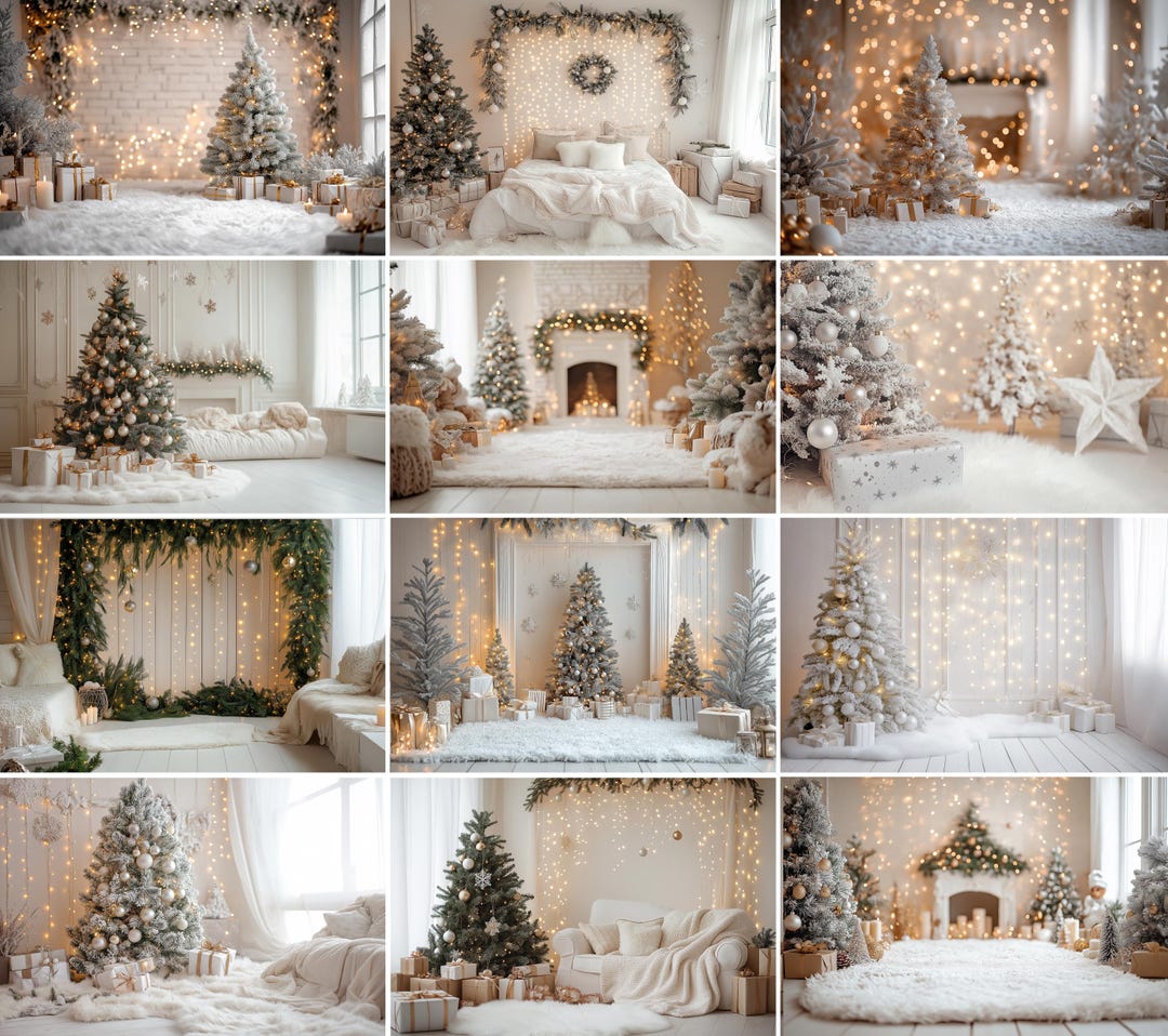 60 White Christmas Digital Backgrounds – Blurred Winter Holiday Studio ...