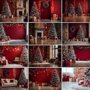 60 Red Christmas Digital Backdrops Holiday Christmas Background ...