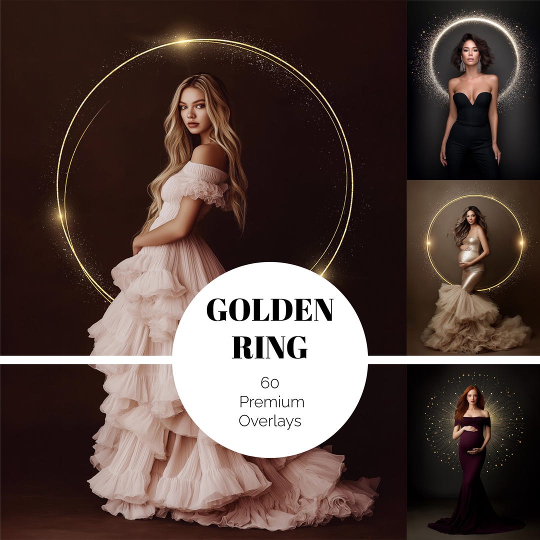 50 Gold Rings Bokeh Light Overlays Maternity Digital Circle Halo Golden ...